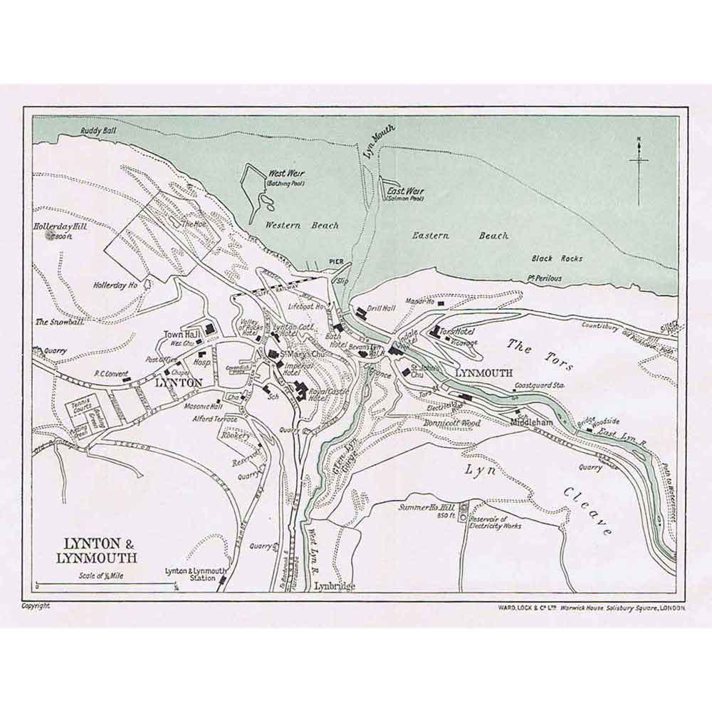 LYNTON & LYNMOUTH Street Plan / Map of the Town - Vintage Folding Map ...