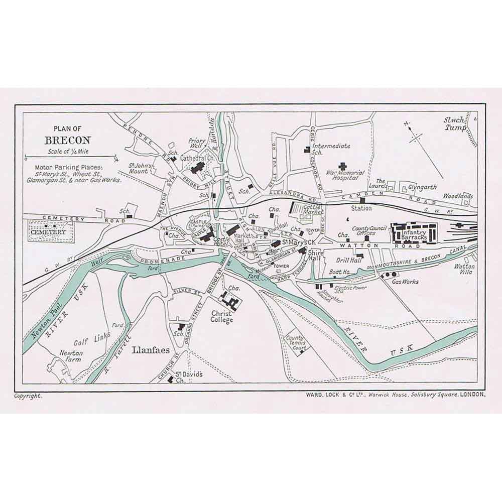 BRECON Street Plan / Map of the Town - Vintage Folding Map 1937